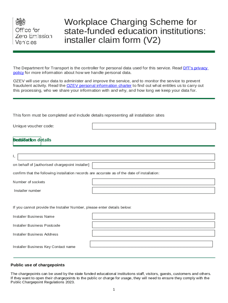 Workplace Charging Scheme Installer Claim Doc Template | pdfFiller
