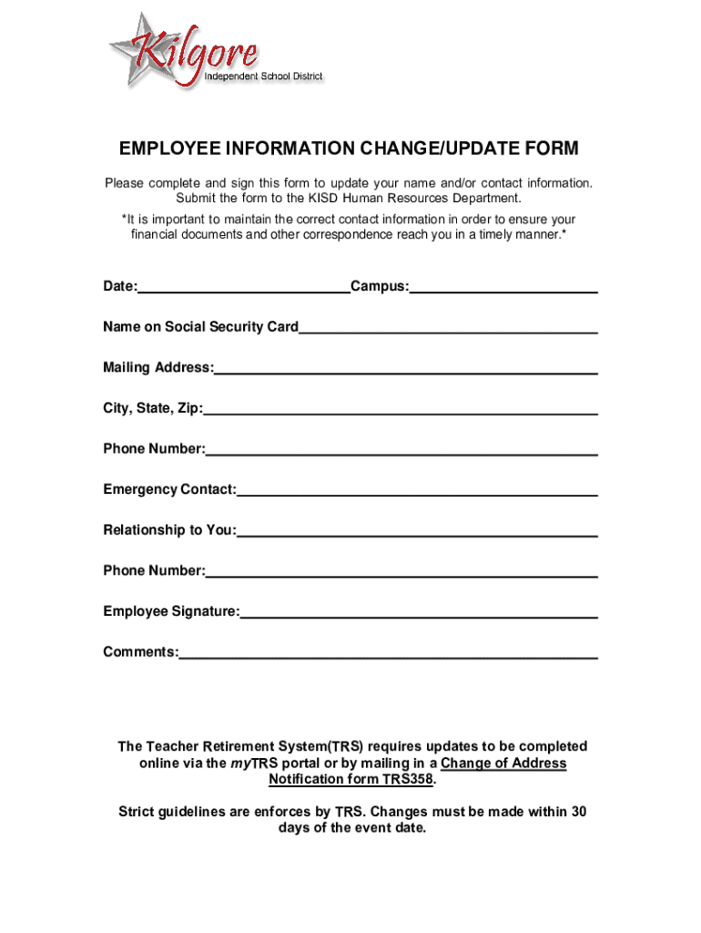 Fillable Online HUMAN RESOURCES Employee Information Change Form Fax Email Print - pdfFiller