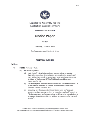 Notice Paper No 124 Doc Template | pdfFiller