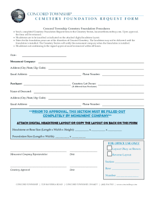 Fillable Online Concord Township Cemetery Foundation Procedures 2023 ...