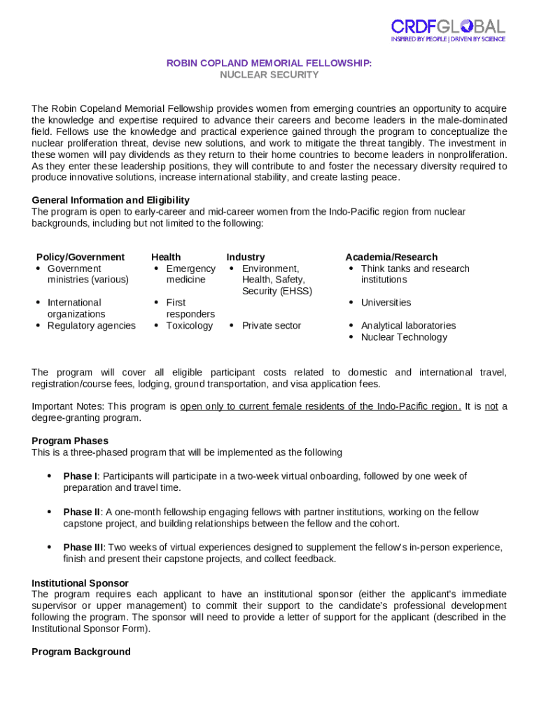 Robin Copland Memorial Fellowship Application Doc Template | pdfFiller
