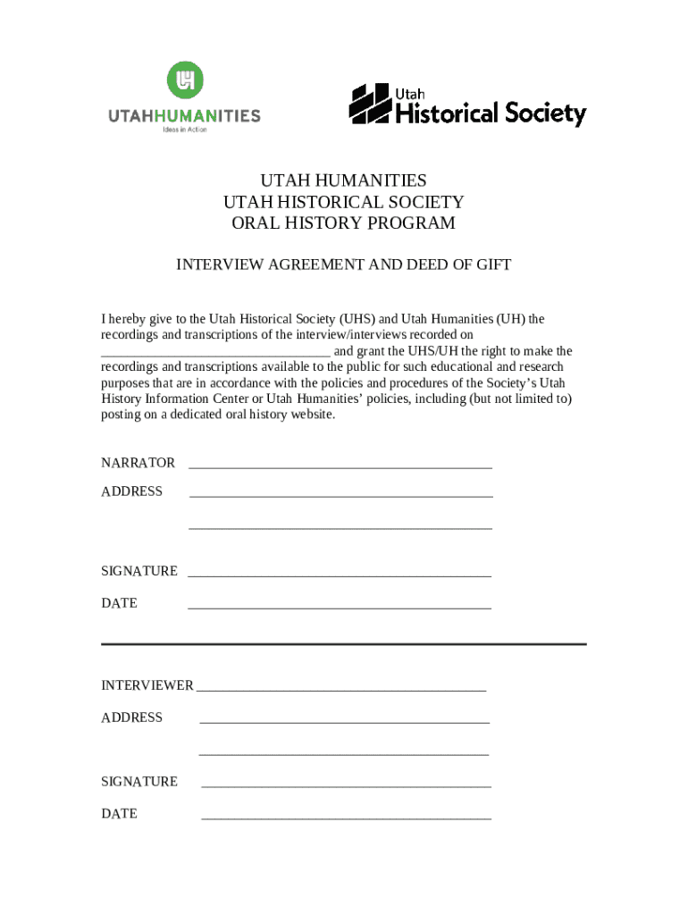 Interview Agreement and Deed of Gift Doc Template | pdfFiller