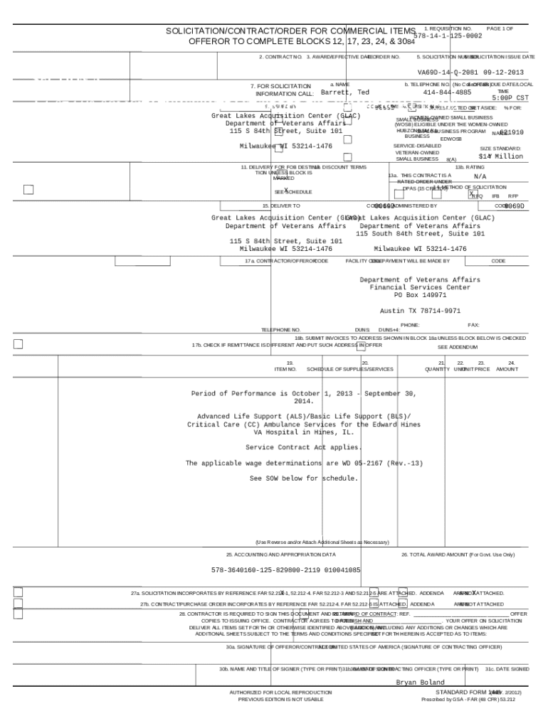 Sf 1449 - Solicitation/contract/order for Commercial Items Doc Template ...