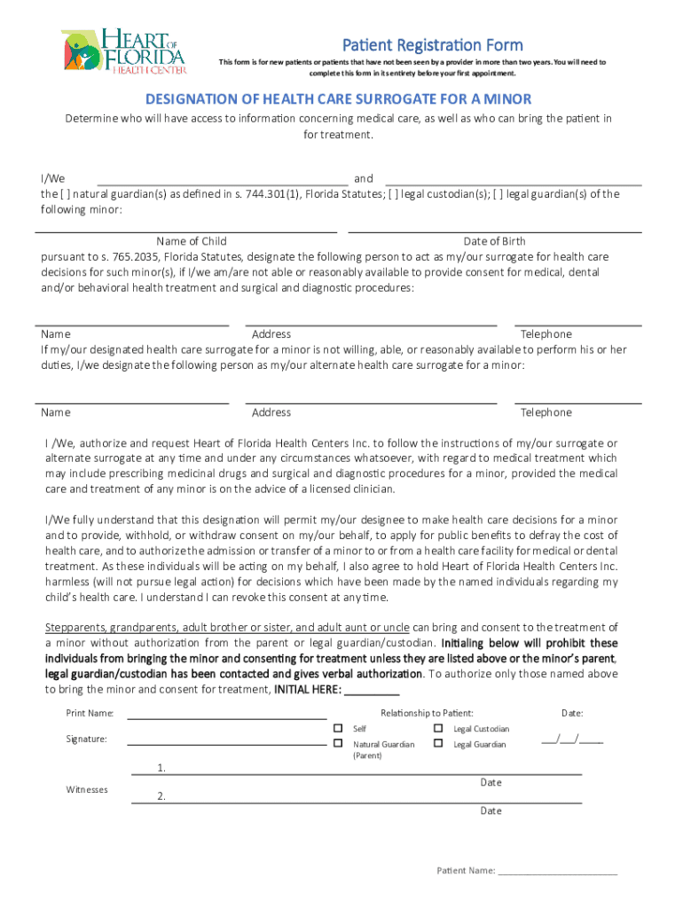 Fillable Online 2023 Patient Registration & Health Care Surrogate ...