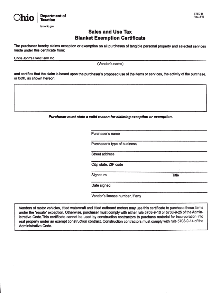 Fillable Online Rule 5703-9-03Sales and use tax; exemption certificate ...