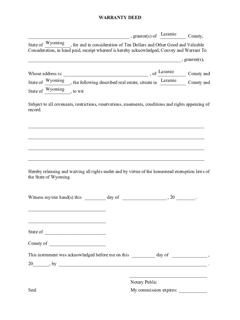 Wyoming Special Warranty Deed Form - Fill Online, Printable, Fillable ...