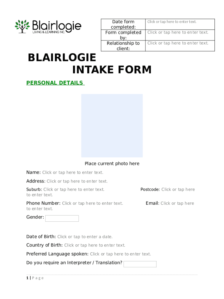 Blairlogie Intake Doc Template | pdfFiller