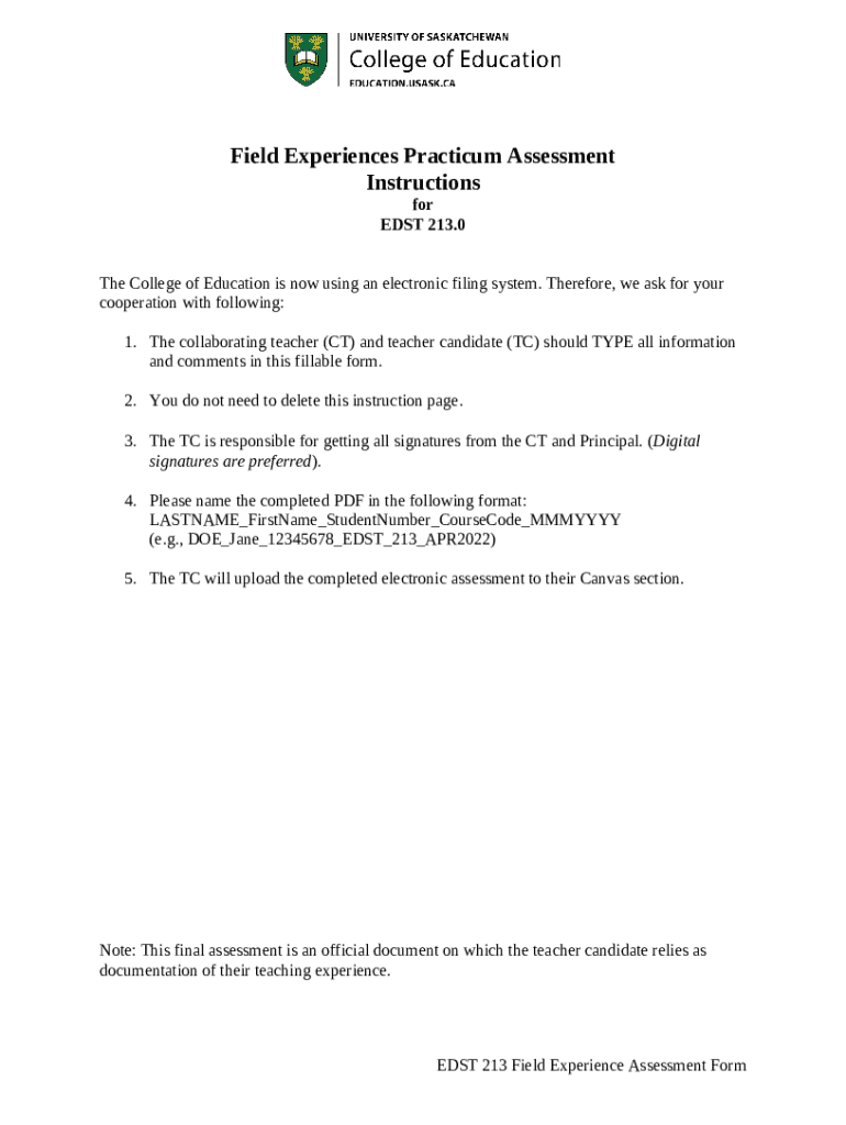 Field Experiences Practicum Assessment Doc Template | pdfFiller