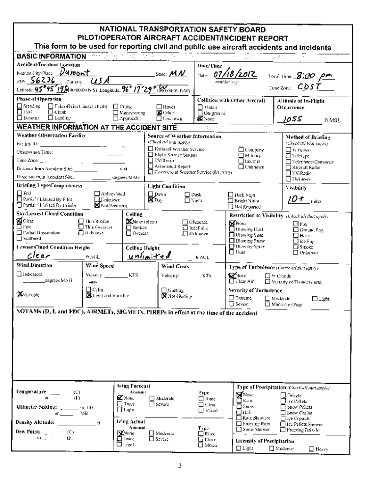 Fillable Online Pilot Operator Aircraft Accident Incident Report 2012 ...