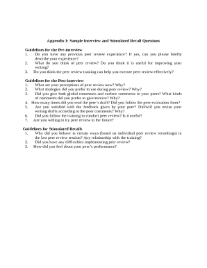 Sample Interview and Stimulated Recall Questions Doc Template | pdfFiller