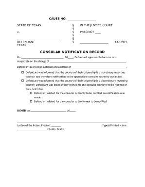 Consular Notification Record Doc Template | pdfFiller