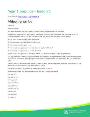 Video transcript: year 1 phonics - lesson 3 Doc Template | pdfFiller
