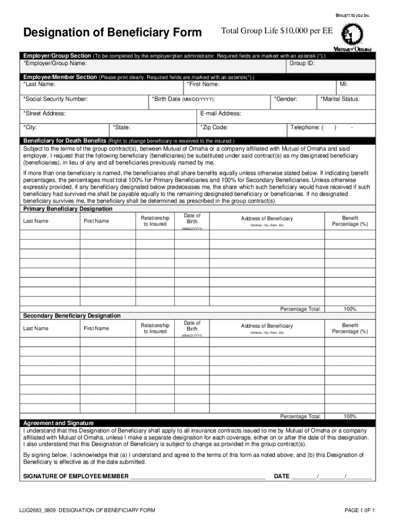Fillable Online Designation of Beneficiary Form 2023 | Mutual of Omaha ...