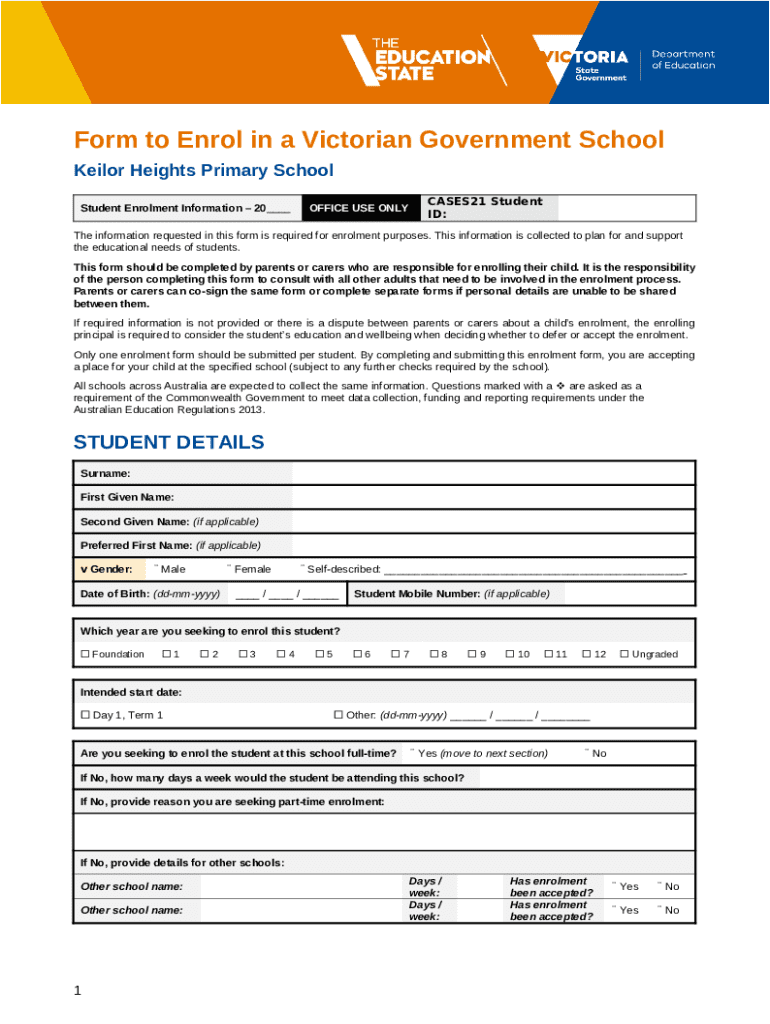 Student Enrolment Doc Template | pdfFiller