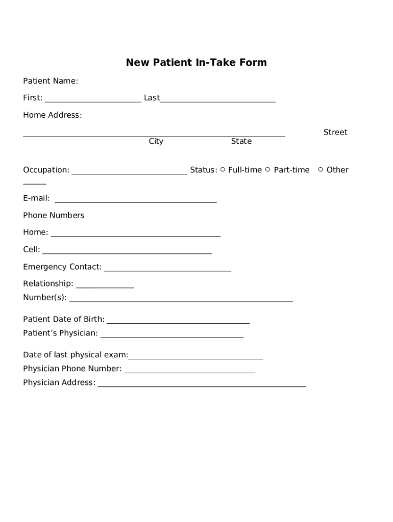 New Patient Intake with PMH Doc Template | pdfFiller