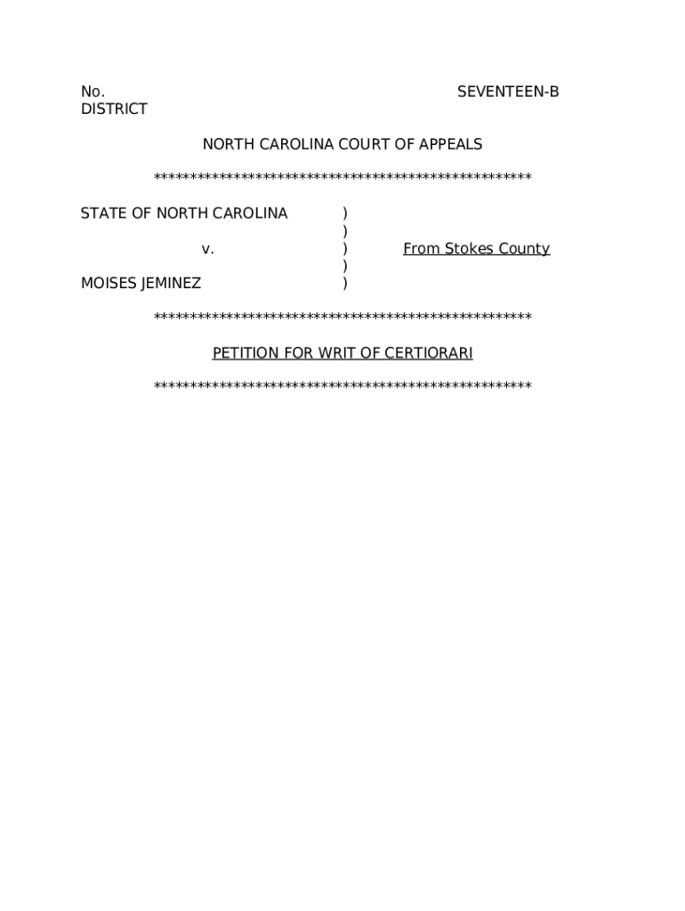 Petition for Writ of Certiorari - Moises Jeminez Doc Template | pdfFiller