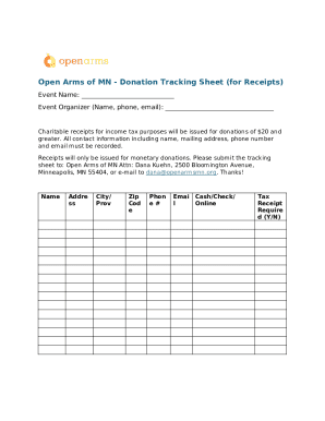 Donation Tracking Sheet Doc Template | pdfFiller