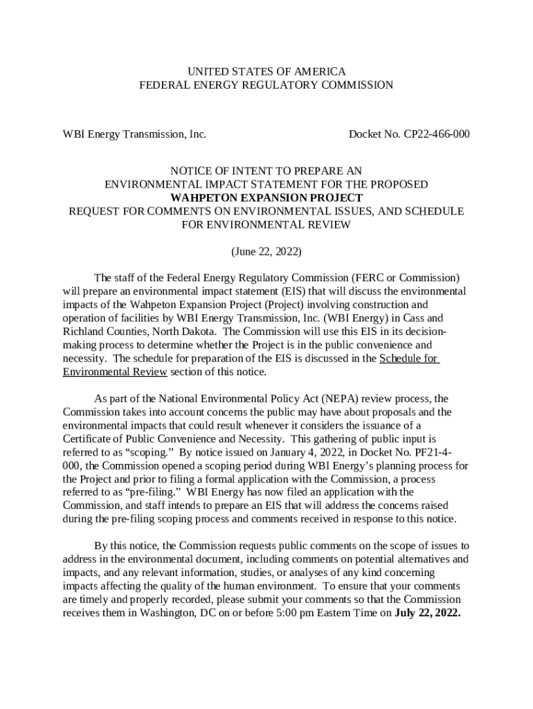 Wahpeton Expansion Project Notice Doc Template | pdfFiller