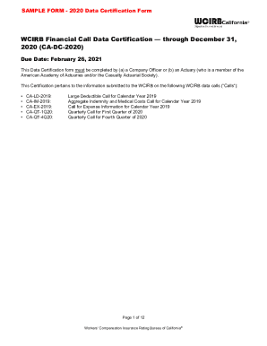 Fillable Online 2020 Data Certification Form - Wcirb Financial Call ...