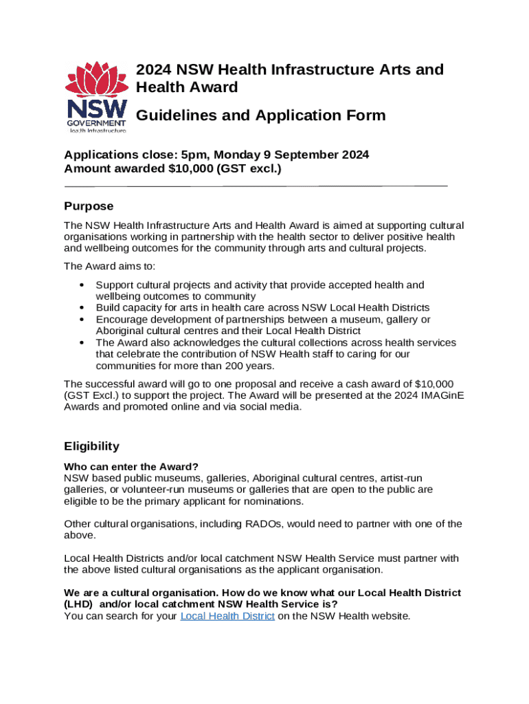 2024 Nsw Health Infrastructure Arts and Health Award Application ...