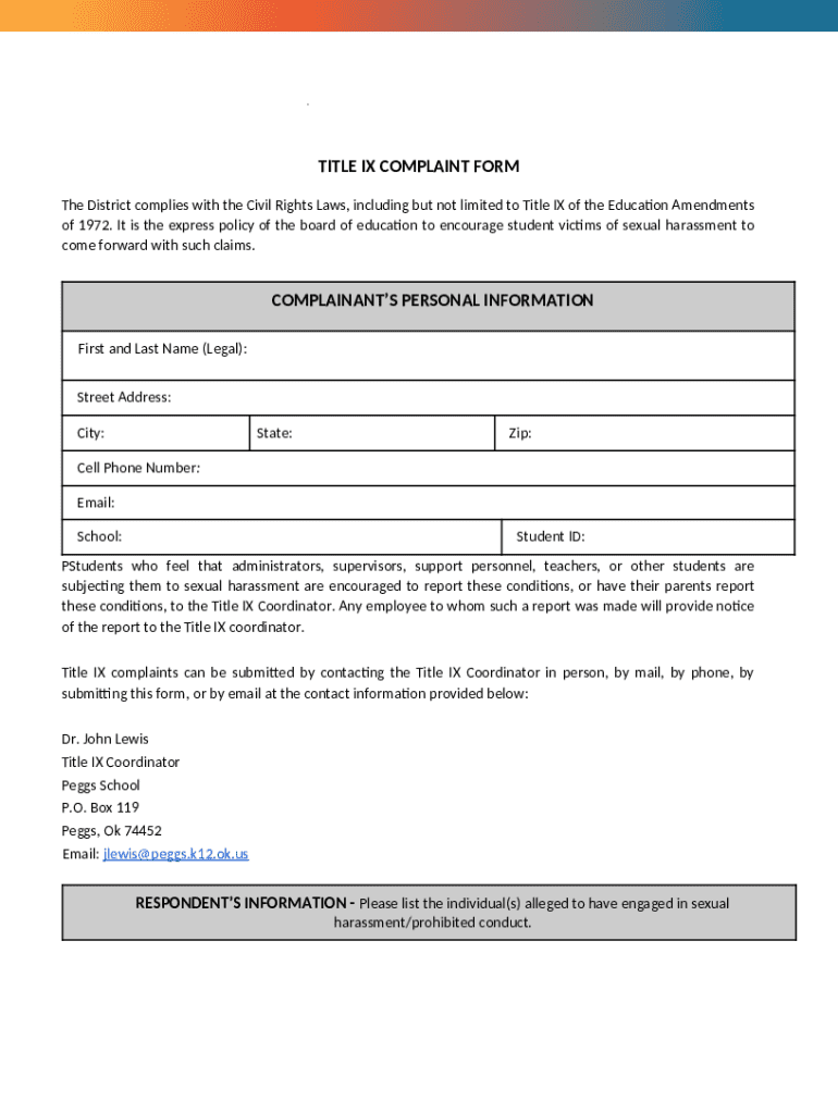 Title Ix Complaint Doc Template | pdfFiller