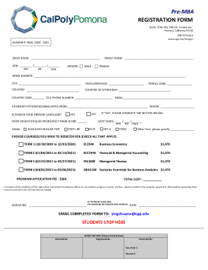 Fillable Online Pre-mba Registration Form 2020-2021 | Cal Poly Pomona Fax Email Print - pdfFiller