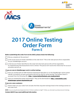 Fillable Online 2017 Iowa Assessments Form E Online Order Form for Aacs ...