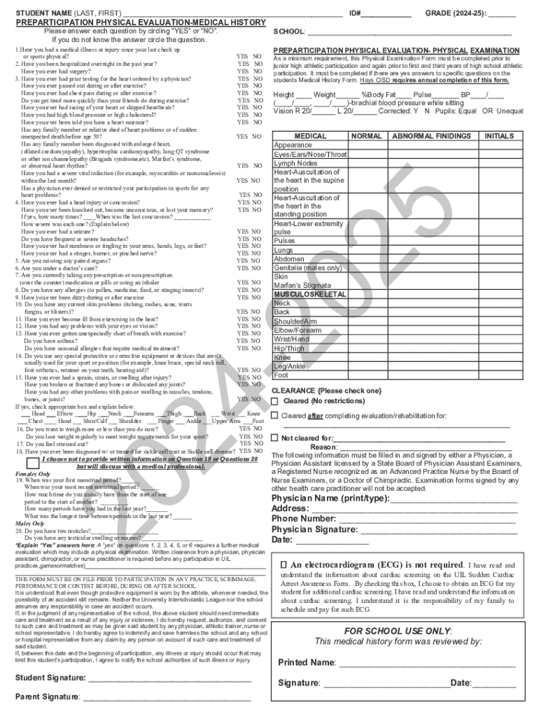Fillable Online hays-consolidated-isd-physical-pre-participation-form ...