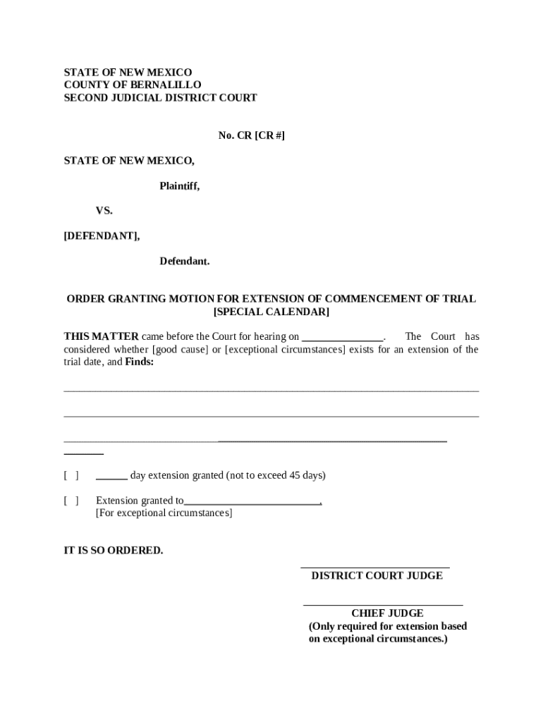 Motion to Extend Commencement of Trial View More Doc Template | pdfFiller