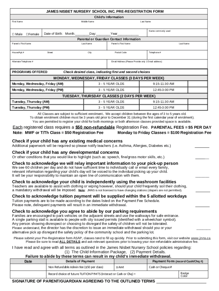 Pre-registration Doc Template | pdfFiller