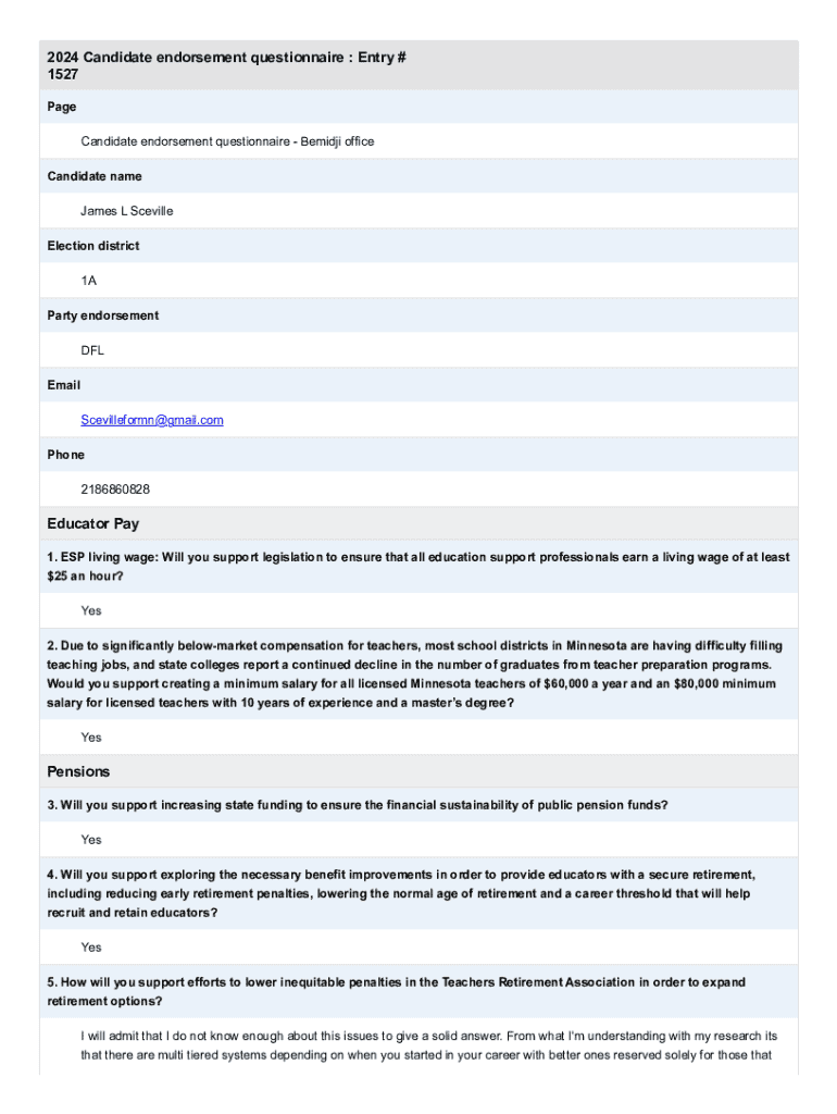Fillable Online 2024 Candidate Endorsement Questionnaire for Minnesota Educators Fax Email Print ...