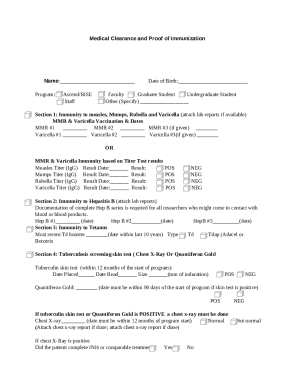 Medical Clearance and Proof of Immunization Doc Template | pdfFiller