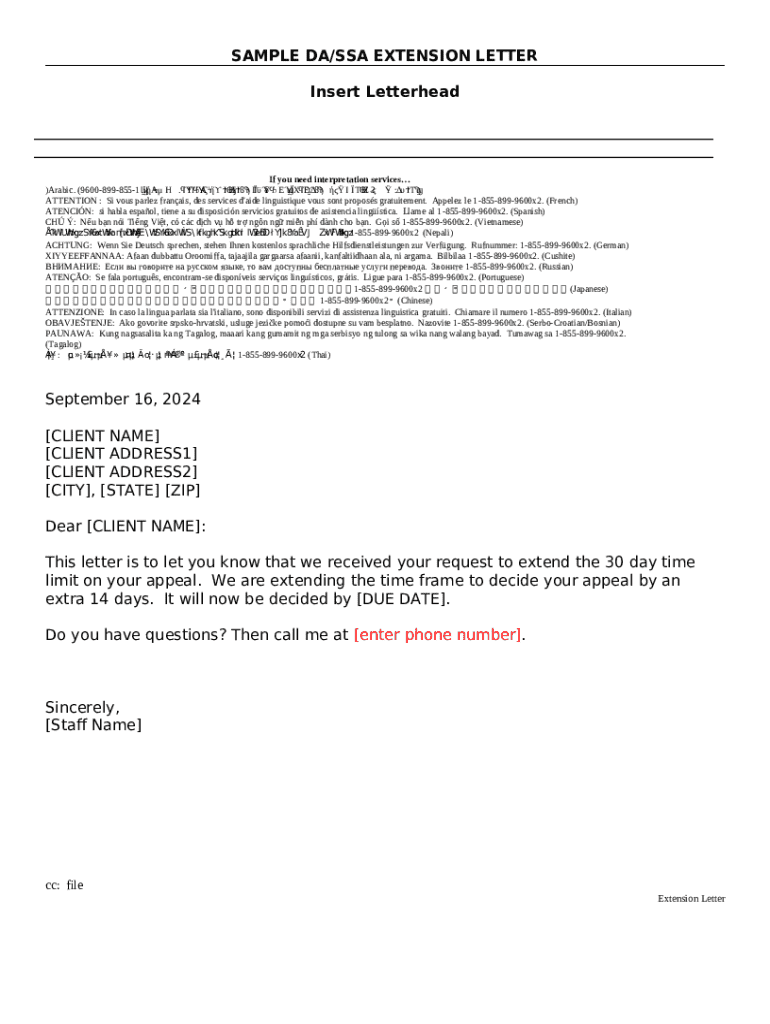 Sample Da/ssa Extension Letter - dvha vermont Doc Template | pdfFiller