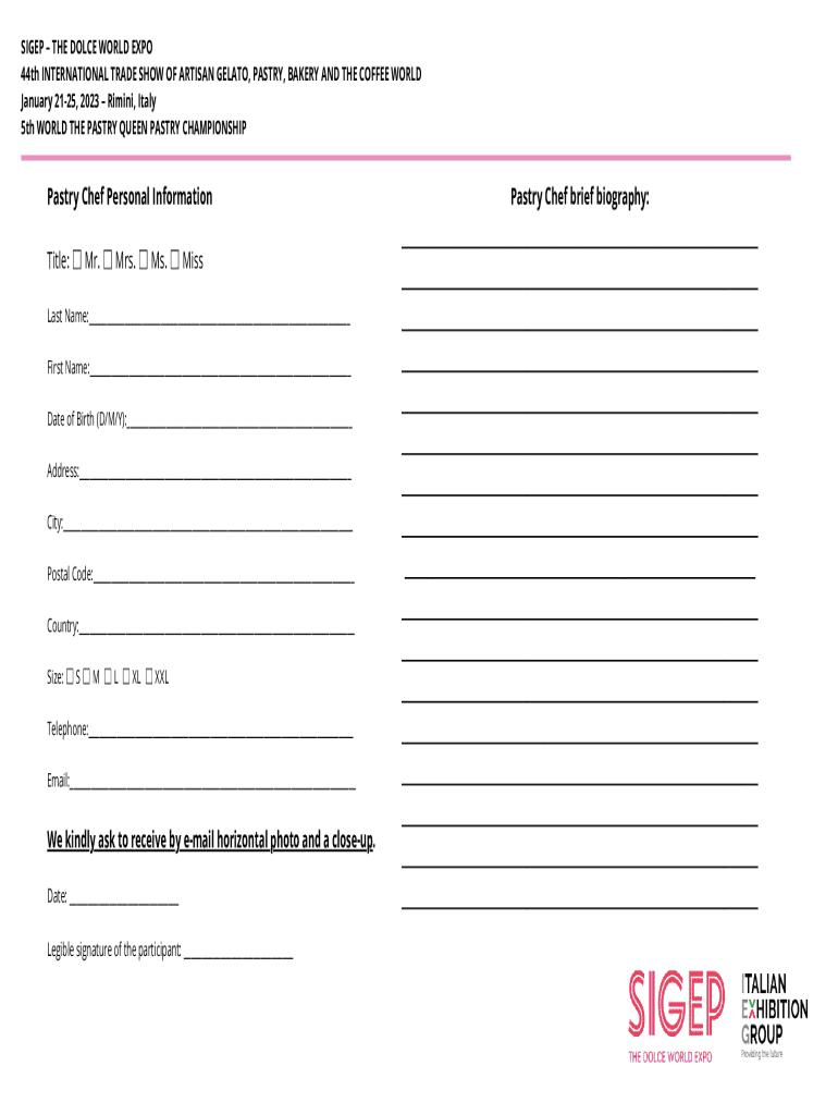 Fillable Online 5th World Pastry Queen Championship Application - Sigep ...