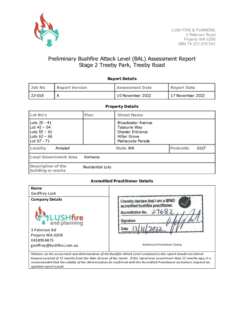 Fillable Online 2022 Bushfire Attack Level Assessment for Treeby Park, Wa Fax Email Print ...