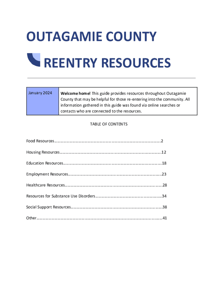 Fillable Online Outagamie County Reentry Resources Guide 2024 Fax Email ...