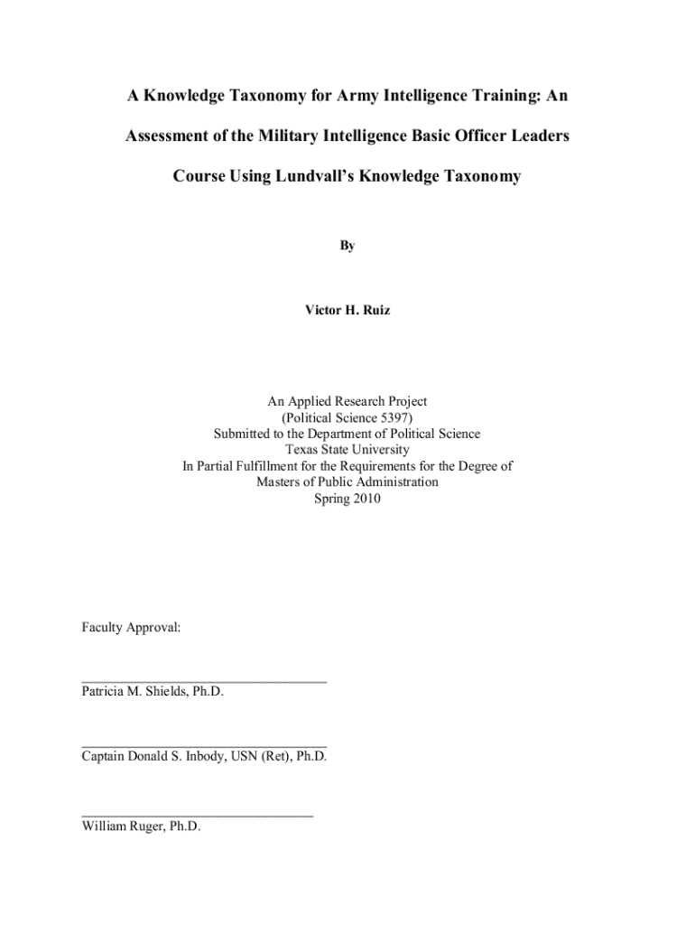 Fillable Online A Knowledge Taxonomy for Army Intelligence Training: An ...