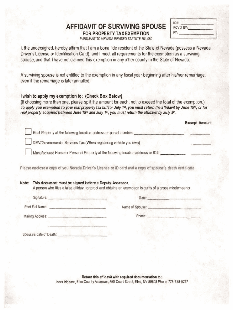 Fillable Online Affidavit of Surviving Spouse for Property Tax ...