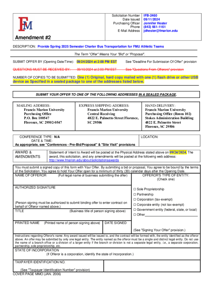Fillable Online DESCRIPTION: Provide Spring 2025 Semester Charter Bus Transportation for FMU ...