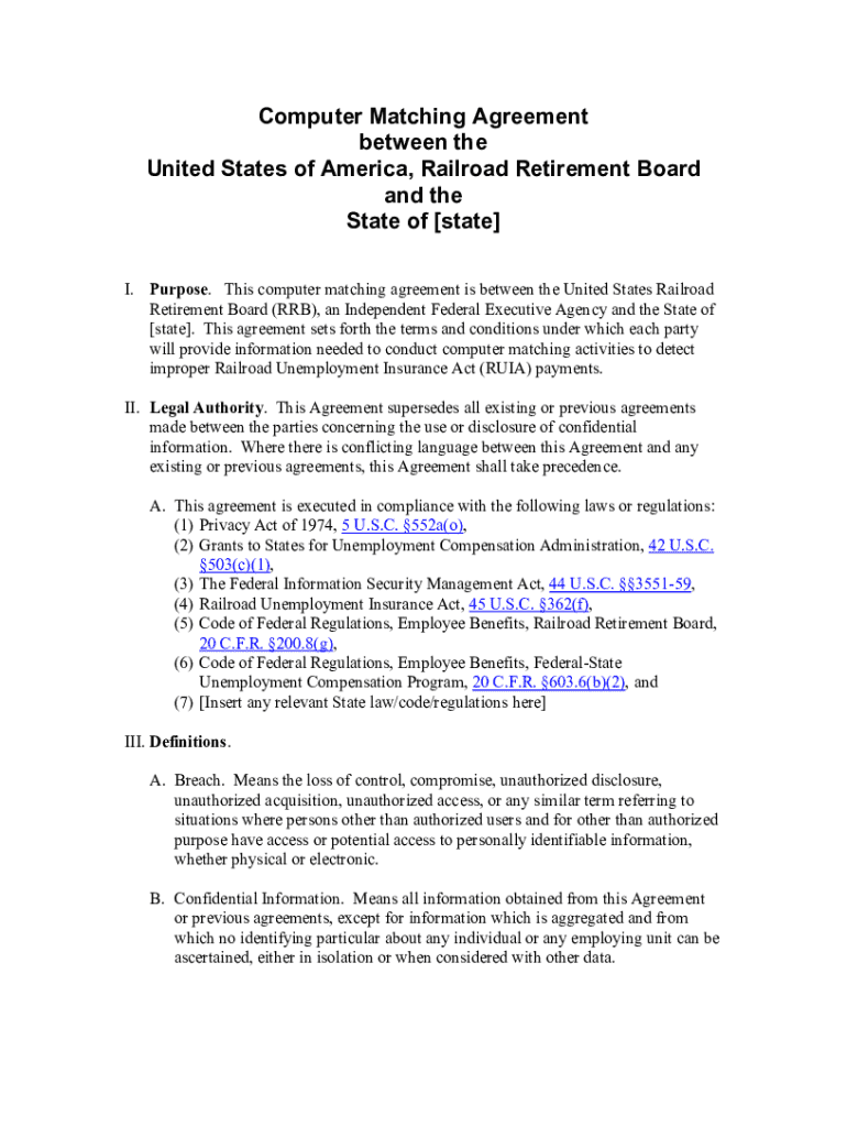 Fillable Online Computer Matching Agreement Between Rrb and State of ...