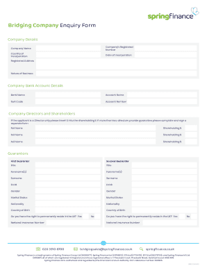 Fillable Online Bridging Company Enquiry Form 2023 - Spring Finance Fax ...