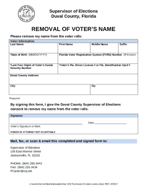 Voter Removal Request Doc Template | pdfFiller