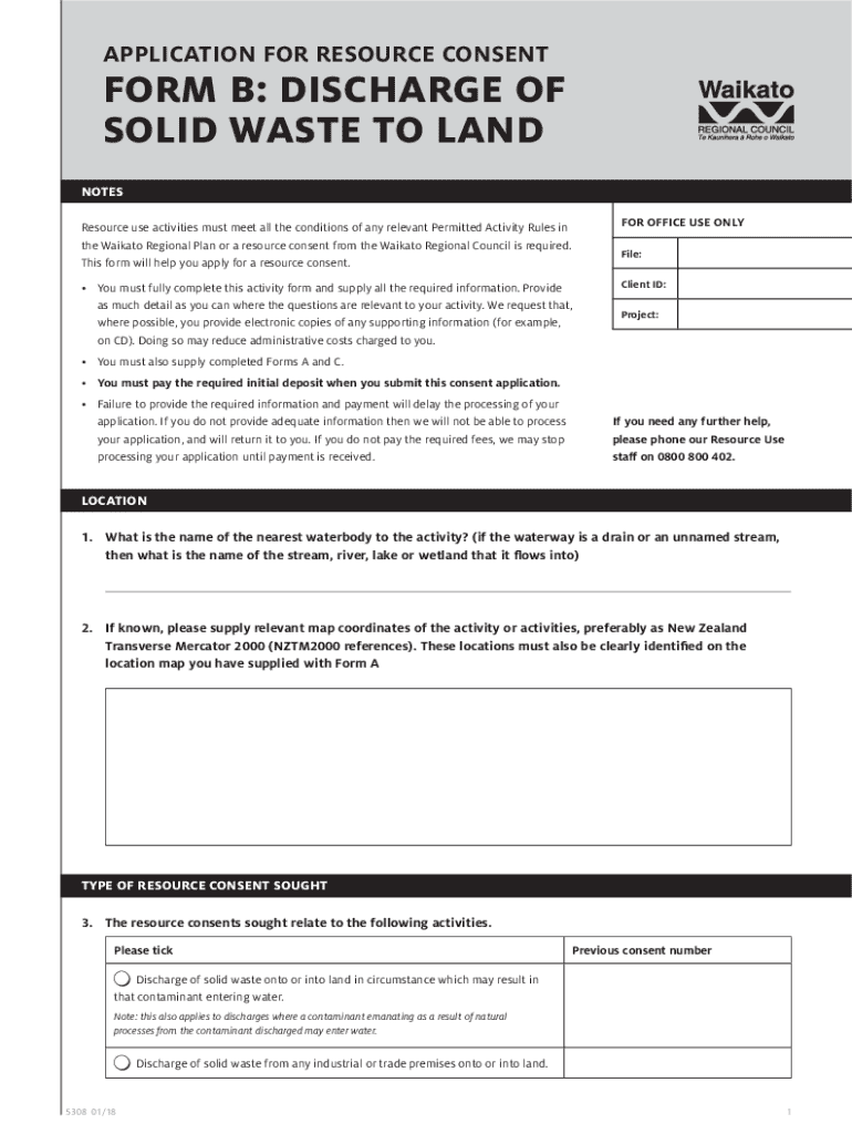 Fillable Online FORM B: DISCHARGE OF SOLID WASTE TO LAND Fax Email ...