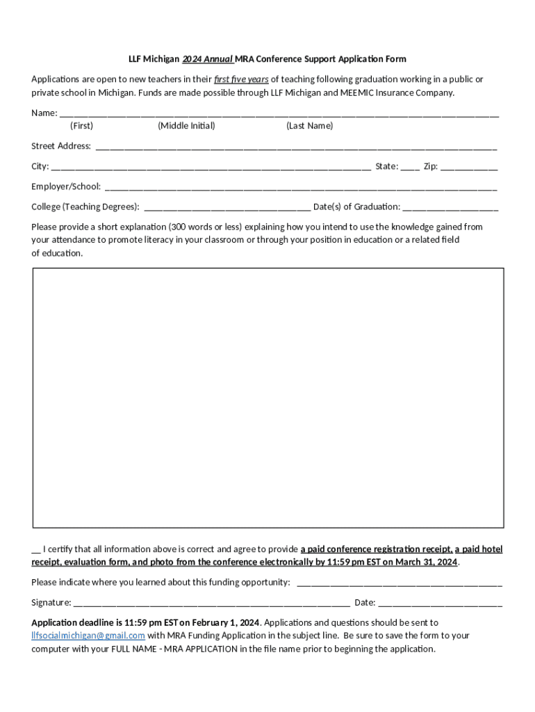Llf Michigan 2024 Annual Mra Conference Support Application Doc ...