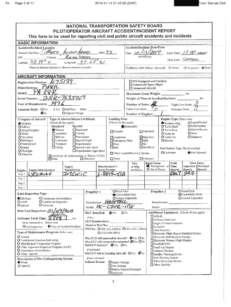 Fillable Online Pilot Operator Aircraft Accident Incident Report 2019 ...
