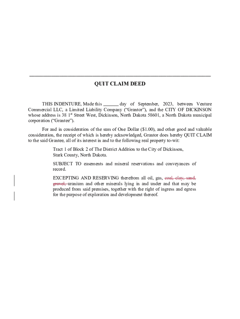 Fillable Online QUITCLAIM DEED THIS INDENTURE, made and entered ... Fax ...