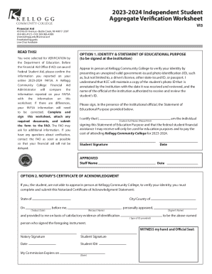 Fillable Online 2023-2024 Independent Student Aggregate Verification Worksheet Fax Email Print ...