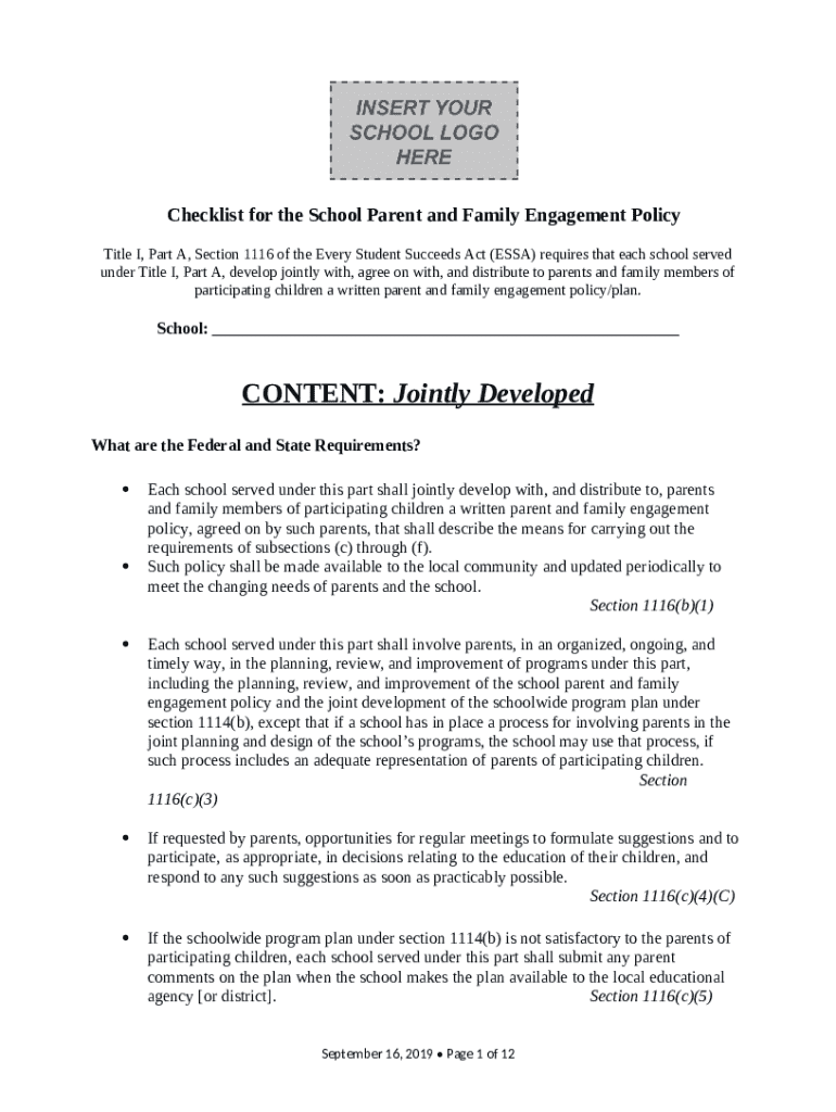 District Parent and Family Engagement Policy Checklist Doc Template ...