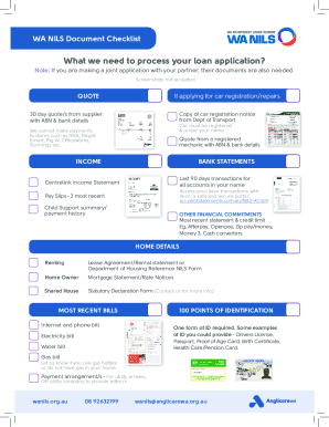 Fillable Online Wa Nils Document Checklist for Loan Application ...