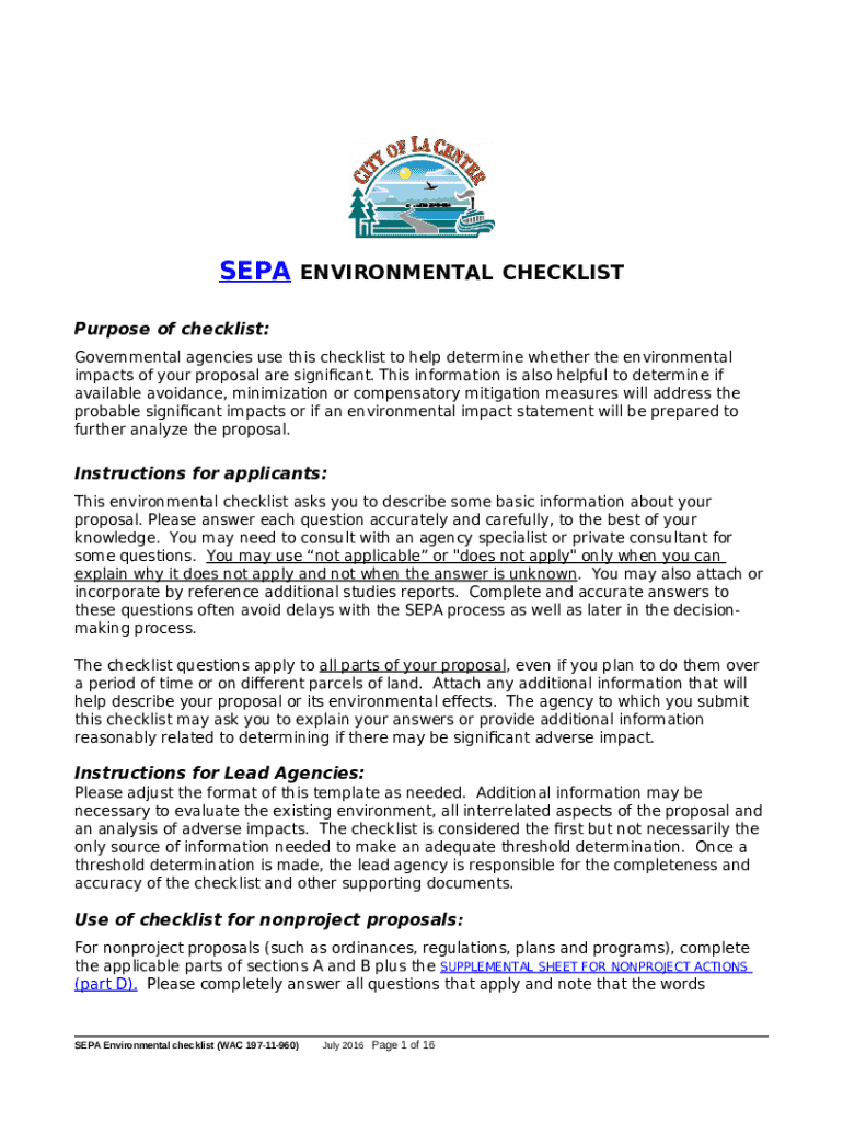 Sepa Environmental Checklist Doc Template | pdfFiller